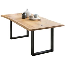 Esstisch Salesfever "Design-Speisetisch f&uuml;r stilvolles Ambiente", schwarz (natur, schwarz, schwarz, natur), B:240cm H:75cm T:100cm, Tische, Esstisch, UV-lackierte Eichenholz-Tischplatte, 40mm