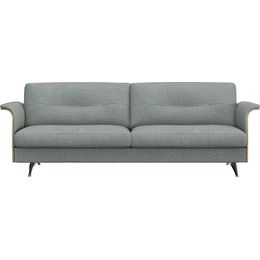 3-Sitzer FLEXLUX "Glow Designsofa, bequem und komfortabel durch hochwertigen Sitzaufbau", blau (sky blau), B:224cm H:81cm T:91cm, 62% Polyester/17%Baumwolle/14%Viscose/7%Leinen, Sofas, Skandinavisches Design, hochwertige Verarbeitung, Armlehne walnuss