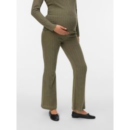 Stretch-Umstandshose MAMALICIOUS "MLFELIZIA FLARED JRS PANTS HW NOOS", Damen, Gr. L (40), N-Gr, grape leaf detail:melange, Web, Obermaterial: 95% Polyester, 5% Elasthan, meliert, ausgestellt, Hosen