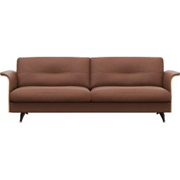 3-Sitzer FLEXLUX "Glow Designsofa, bequem und komfortabel durch hochwertigen Sitzaufbau", braun (old chesnut), B:224cm H:81cm T:91cm, 100% Echteder, Sofas, Skandinavisches Design, hochwertige Verarbeitung, Armlehne walnuss