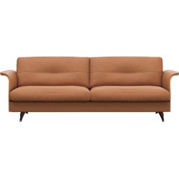 3-Sitzer FLEXLUX "Glow Designsofa, bequem und komfortabel durch hochwertigen Sitzaufbau", braun (modern cogna), B:224cm H:81cm T:91cm, 100% Echteder, Sofas, Skandinavisches Design, hochwertige Verarbeitung, Armlehne walnuss