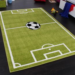 Kinderteppich Paco Home "ECE Fussball 953", grün, B:240cm H:14mm L:320cm, Kunstfaser, Teppiche, Kurzflor, Spiel-Teppich, Motiv Fußballfeld, Kinderzimmer