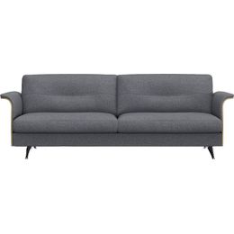 3-Sitzer FLEXLUX "Glow Designsofa, bequem und komfortabel durch hochwertigen Sitzaufbau", blau (navy blau), B:224cm H:81cm T:91cm, 62% Polyester/17%Baumwolle/14%Viscose/7%Leinen, Sofas, Skandinavisches Design, hochwertige Verarbeitung, Armlehne walnuss