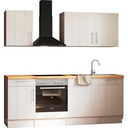 Küchenzeile respekta "Anton", weiß (küche: weiß, front: lärche weiß, korpus: lärche weiß, arbeitsplatte: wildeiche), B:220cm H:211cm T:60cm, Komplettküchen-Sets, Breite 220 cm, mit Soft-Close, in exklusiver Konfiguration für OTTO