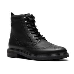 Schnürstiefelette Clarks "Newford", Herren, Gr. 41,5, schwarz, Leder, Schuhe, Budapester, Schnürboots mit elegantem Blockabsatz