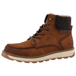 Winterstiefelette Mustang Shoes "Elio", Herren, Gr. 44, braun (cognac), Lederimitat, Textil, used, Schuhe, Schnürstiefelette, Winterstiefelette mit Warmfutter