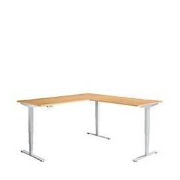 Schäfer Shop Winkelschreibtisch AERO FLEX, elektrisch höhenverstellbar, 90° Winkel, T-Fuß, B 2000 x T 2000 mm, Buche/weißalu + Memorypanel