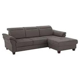 Ecksofa Home Affaire "Solvei L-Form", grau (anthrazit), B:255cm H:104cm T:185cm, Struktur (100% Polyester);Luxus-Microfaser Lederoptik (100% Polyester);Luxus-Microfaser ALTARA NUBUCK (100% Polyester), Sofas, mit Recamierenabschluß und Sitztiefenverstellung
