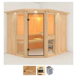 Sauna Karibu "Aline 3", beige (naturbelassen), Saunaofen, integrierte Steuerung, 9 kW, Saunen, 9-kW-Ofen mit integrierter Steuerung