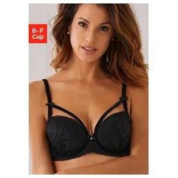 Schalen-BH Petite Fleur Gold "Seduction", Damen, Gr. 70, Cup D, schwarz, Spitze, Obermaterial: 85% Polyamid, 15% Elasthan, BHs Spitzenw&auml;sche Reizw&auml;sche B&uuml;gel-BH Spitzen-BH Dessous Schalen-BH, mit sexy B&auml;nder-Optik, sexy Dessous