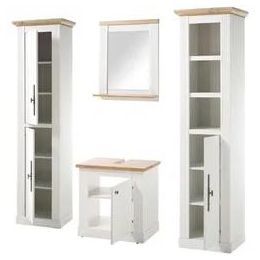 Badmöbel-Set Home Affaire "WESTMINSTER, Bad im Landhausstil, 4-teiliges Badezimmer", weiß (pinie weiß dekor), B:200cm H:203cm T:46cm, Kastenmöbel-Sets, Unterschrank, Spiegel, 2 Hochschränke, in 2 Farben, Breite 200 cm