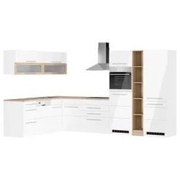 Winkelküche KOCHSTATION "KS-Wien", küche: weiß, front: hochglanz weiß, korpus: weiß, arbeitsplatte: eiche sonoma, B:220cm H:200cm T:340cm, Komplettküchen-Sets, Stellbreite 220 x 340 cm, wahlweise mit E-Geräten