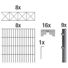GAH Alberts Doppelstabmattenzaun ALBERTS "Nexus", grau (anthrazit), H:160cm, Stahl, Zaunelemente, anthrazit, H&ouml;he: 100-160cm, Gesamtl&auml;nge: 10-20m, zum Einbetonieren