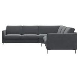 Ecksofa FLEXLUX "Fiore, gleichschenklig, bequem durch hochwertigem Sitzaufbau", grau (soft grau), B:249cm H:85cm T:92cm, 100% Polyester, Sofas, schmale Armlehnen, super Sitzkomfort durch Kaltschaum, Füße Alu