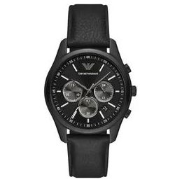 Chronograph Emporio Armani, schwarz, Armbanduhren, Herren, Quarzuhr, Armbanduhr, Herrenuhr, Stoppfunktion, Lederarmband, Datum
