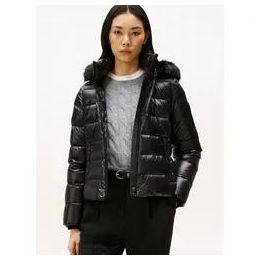 Steppjacke Tommy Hilfiger "GLOSS HW DOWN SLIM JACKET W FUR", Damen, Gr. L (40), schwarz, Steppware, Obermaterial: 100% Nylon, unifarben, slim fit, Jacken, in leicht glänzender Optik, mit Fellimitat
