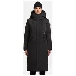 Wintermantel Khujo "Luggs", Damen, Gr. M (38), schwarz, Obermaterial: 55% Baumwolle, 45% Polyester, Innenfutter: 100% Nylon, Wattierung: 100% Polyester, tailliert kniebedeckend, hoch geschlossener Ausschnitt, Ärmel ohne Ärmelschlitz Rippbündchen, Mäntel, Winter Parka mit großer Kapuze