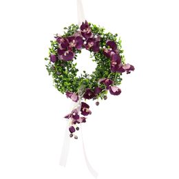 Kunstkranz I.GE.A. "Orchidee", lila (violett), B:25cm H:40cm L:9cm, Obermaterial: 70% Kunststoff, 30% Polyester, Kunstpflanzen, Buchskranz Festliche Dekoration Hochzeitsdeko Wanddeko