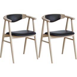 Holzstuhl HAMMEL FURNITURE "Findahl by Hammel Tradition", beige (natur, eiche, weißpigmentiert lack), B:56,5cm H:77cm T:56,5cm, Leder, Massivholz, Stühle, Massivholz, mit Sitz und Rückenpolster aus Leder