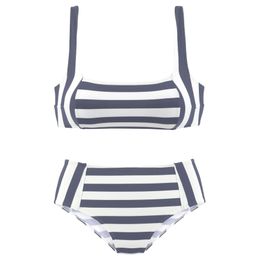 Bustier-Bikini Venice Beach, Damen, Gr. 36, Cup C/D, blau (marine, weiß), Recycling-Polyester, gestreift, Bikini-Sets, mit gewebten Streifen
