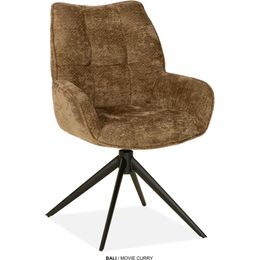 Esszimmerstuhl OMG DESIGN "Bali", curry, schwarz, B:61cm H:91cm T:64cm, Polyester, Stühle, Drehstuhl mit auto-return, Armlehnenstuhl