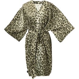 Kimono Apelt "Louis", braun, Satin, Hausmäntel, mit Leo-Print