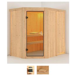 Sauna Karibu "Clara", beige (naturbelassen), ohne Ofen, (ohne Ofen), Saunen, ohne Ofen