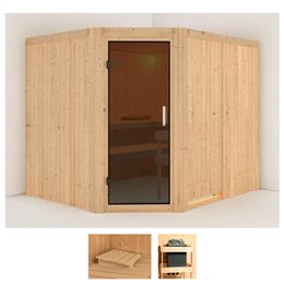 Sauna Karibu "Marit", beige (naturbelassen), ohne Ofen, (ohne Ofen), Saunen, ohne Ofen