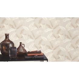 Papiertapete rasch "Tapete mit Palmenbl&auml;ttern in Beige", natur, B:53m L:10,05m, Papier, Tapeten, Palmen