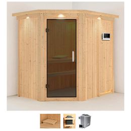 Sauna Karibu "Clara", beige (naturbelassen), Saunaofen, externe Steuerung, 9 kW, Saunen, Ofen 9 KW externe Strg easy