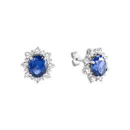 Paar Ohrstecker Firetti "Schmuck Geschenk Gold 375 Ohrschmuck Farbstein Edelstein Rubin", blau (weißgoldfarben, blau, kristallweiß, blau, kristallweiß), Ohrringe, Damen, Weißgold 333, mit Rubin oder Spinell (synth.), Zirkonia (synth.)