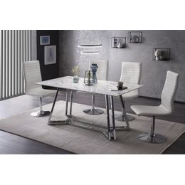 Esstisch Salesfever "Design Tisch f&uuml;r gem&uuml;tliche Abende", wei&szlig; (wei&szlig;, silber, chromfarben, chromfarben, silber, wei&szlig;), B:160cm H:76cm T:90cm, Tische, Rechteckiger Esstisch Esstisch, Eleganz trifft Design in Marmoroptik