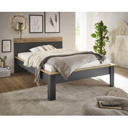 Einzelbett Home Affaire "WESTMINSTER Bett im Landhausstil, Doppelbett, Bettgestell", grau (grau dunkel, grau dunkel, eiche wotan dekor), B:157cm H:94cm L:210cm, Betten, in verschiedenen Farben verf&uuml;gbar, Liegefl&auml;che 90/140/180x200 cm
