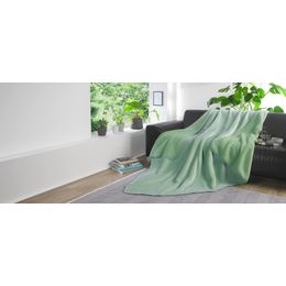 Wohndecke Kinzler "Demi Flausch", grün (salbei), B:150cm L:200cm, Polyester, Wohndecken, Uni Farben, mit Wendefunktion, Kuscheldecke, 150x200 cm