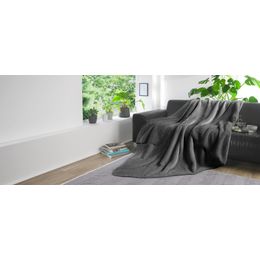 Wohndecke Kinzler "Demi Flausch", grau (anthrazit), B:150cm L:200cm, Polyester, Wohndecken, Uni Farben, mit Wendefunktion, Kuscheldecke, 150x200 cm