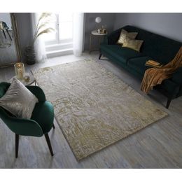 Teppich FLAIR RUGS "Arissa", gold (goldfarben), B:80cm H:7mm L:150cm, Kunstfaser, Teppiche, Glanzeffekt, Schrumpf-Garn-Effekt, dichte Qualität, Wohnzimmer