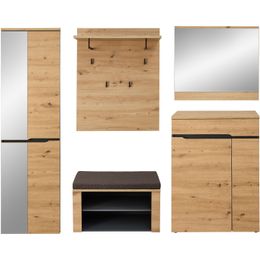 Garderoben-Set OTTO HOME "Fargo Garderobenset, 245/192/38 (B/H/T cm)", artisan eiche, graphit dekor, B:245cm H:192cm T:38cm, ABS-Kunststoff, Glas, Holzwerkstoff, Metall, Kastenmöbel-Sets