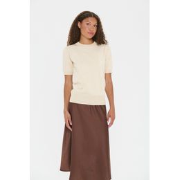 Kurzarmpullover Saint Tropez "MilaSZ SS", Damen, Gr. L, braun rice melange, Strick, Obermaterial: 80% Viskose, 20% Polyacryl, meliert, normal, Rundhals, Pullover, Viskose Feinstrick
