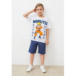 Print-Shirt name it "NKMMACAR NARUTO SS TOP NOOS SKY", Jungen, Gr. 122 (128), weiß (hellweiß), Jersey, Obermaterial: 95% Baumwolle, 5% Elasthan, bedruckt, regular fit normal, Rundhals, abgesteppte Kante, Shirts, mit großem Comic-Frontmotiv