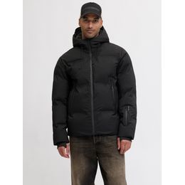 Jack & Jones Steppjacke JACK & JONES "JCOFUSION TECHNICAL PUFFER JACKET SN", Herren, Gr. XL, schwarz, Web, Obermaterial: 100% Polyester, unifarben, regular fit, Rippbündchen, Jacken