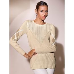 CRÉATION L Rundhalspullover CREATION L "Lyocell-Viskose-Pullover", Damen, Gr. 36, beige (sand), 42% Viskose, 30% Lyocell, 28% Polyester, gemustert, unifarben, Pullover