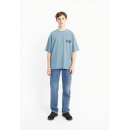 T-Shirt name it "NKMKANE SS RLX TOP PS NOOS", Jungen, Gr. 116, blau (milky blau), Jersey, Obermaterial: 100% Baumwolle, bedruckt, relaxed fit normal, Rundhals, Shirts