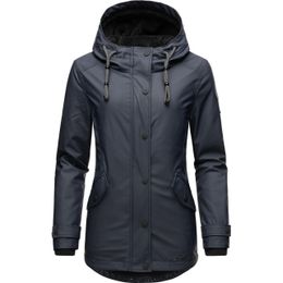 Regenjacke Navahoo "Lindraa", Damen, Gr. M (38), blau, Oberstoff: 60% Polyvinylchlorid, 30% Polyester, 10% Polyurethan, Futter: 100% Polyester, Wattierung: 100% Polyester, Ärmelfutter: 100% Polyester, figurbetont Po-bedeckend, Ärmel ohne Ärmelschlitz Rippstrickbündchen mit Knöpfen, Jacken, stylische wasserdichte Outdoorjacke mit Teddyfell