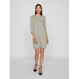 Jerseykleid Vila "VININNY 3/4 O-NECK DRESS/LC", Damen, Gr. S, N-Gr, gr&uuml;n (dusty olive stripes:snow wei&szlig;), Jersey, Obermaterial: 79% Polyester, 18% Viskose, 3% Elasthan, gestreift, Rundhals, Kleider Jerseykleid, Sommerkleid