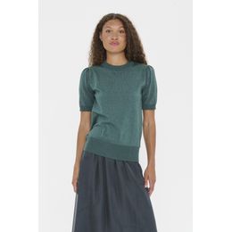 Kurzarmpullover Saint Tropez "MilaSZ SS", Damen, Gr. L (40), june bug melange, Strick, Obermaterial: 80% Viskose, 20% Polyacryl, meliert, normal, Rundhals, Pullover, Viskose Feinstrick