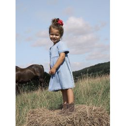 Jeanskleid name it "NMFGEMMA LOOSE DNM DRESS 4070-OV H", Mädchen, Gr. 122, N-Gr, blau (medium blau denim), Denim/Jeans, Obermaterial: 100% Baumwolle, unifarben, Rundhals, Kleider