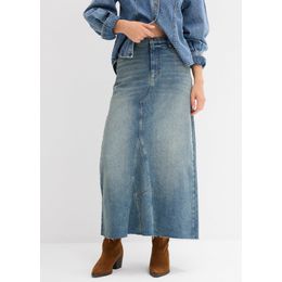 bonprix Jeansrock Mid Waist Maxi Length, blau, mit Baumwolle