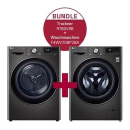 LG Schwarze Waschmaschine (8 kg, 1.400 U./Min.) und Trockner (8kg) im Set F4WV708P2BA.RT80V9B F4WV708P2BA.RT80V9B