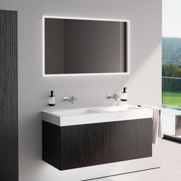neoro n50 stripes Unterschrank B: 120 cm mit 1 Auszug, eiche schwarz profiliert, mit Spiegel, Doppelwaschtisch area, BN0161WM+BN0489BBO+BN0005MI,