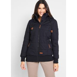bonprix Outdoorjacke mit Lederimitat-Details, schwarz, mit Baumwolle
